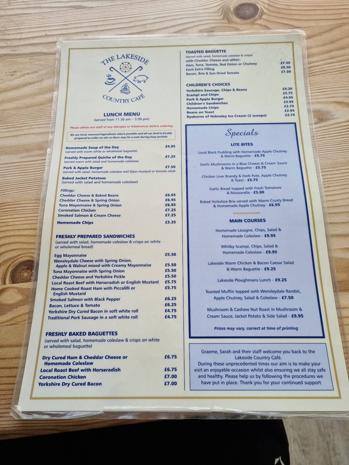 Menu at Ellerton Lakeside Cafe, Catterick