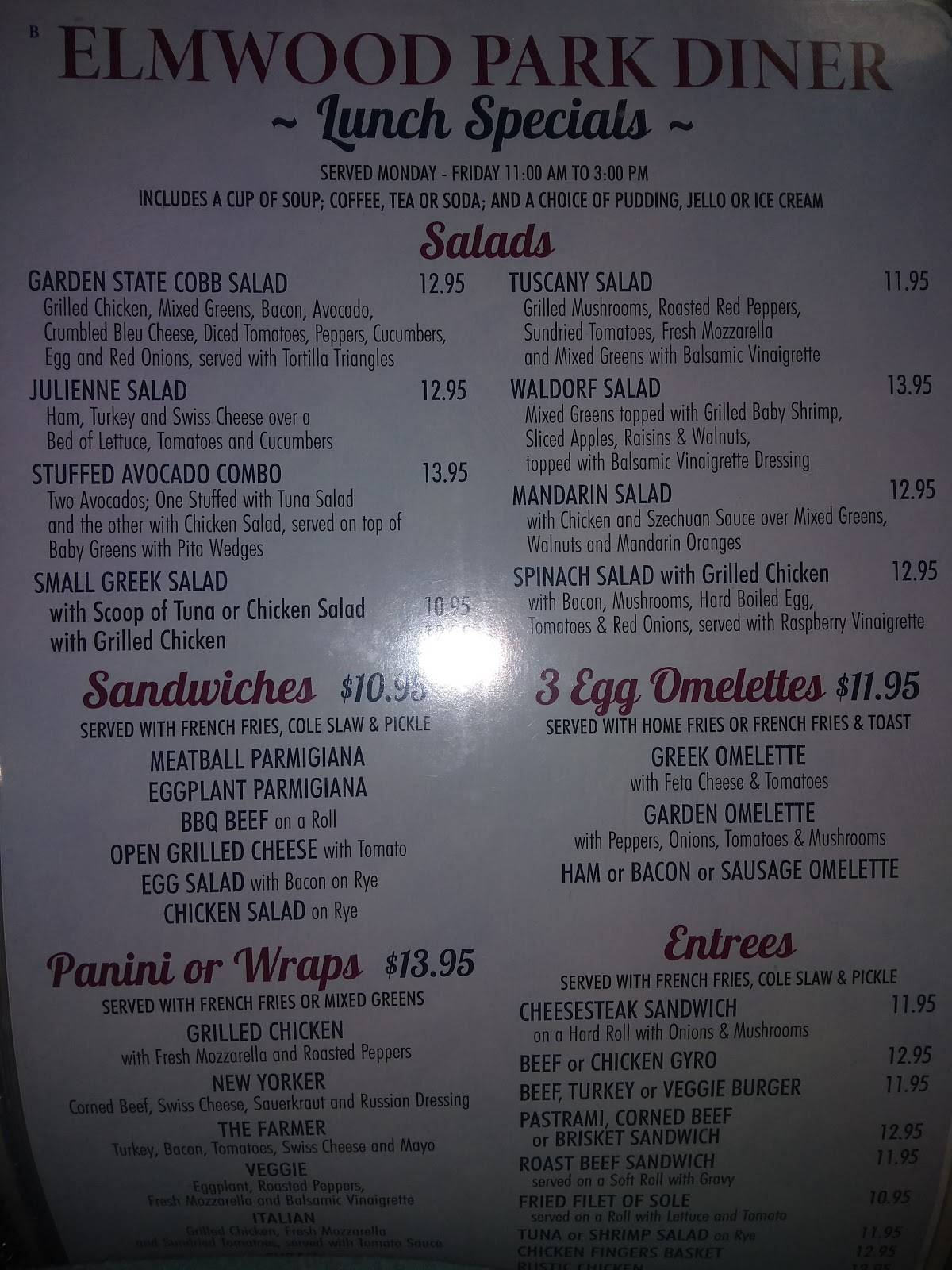 Menu at Elmwood Park Diner restaurant, Elmwood Park