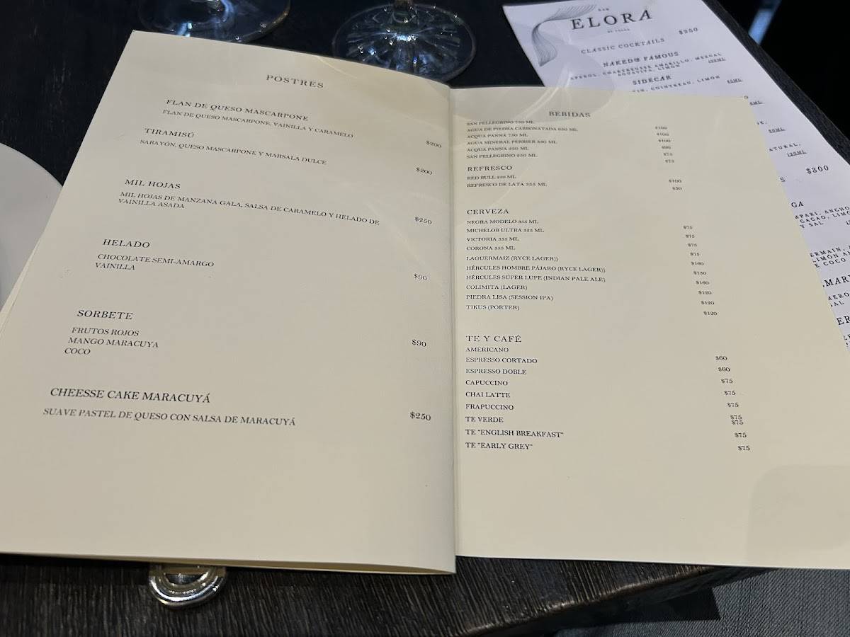 Menu at Elora Restaurante, Mexico City