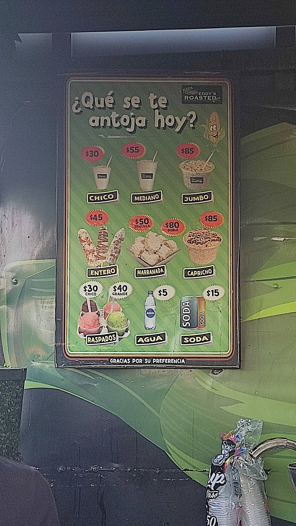 Carta del restaurante Elotes Eddy’s Roasted, Guadalupe
