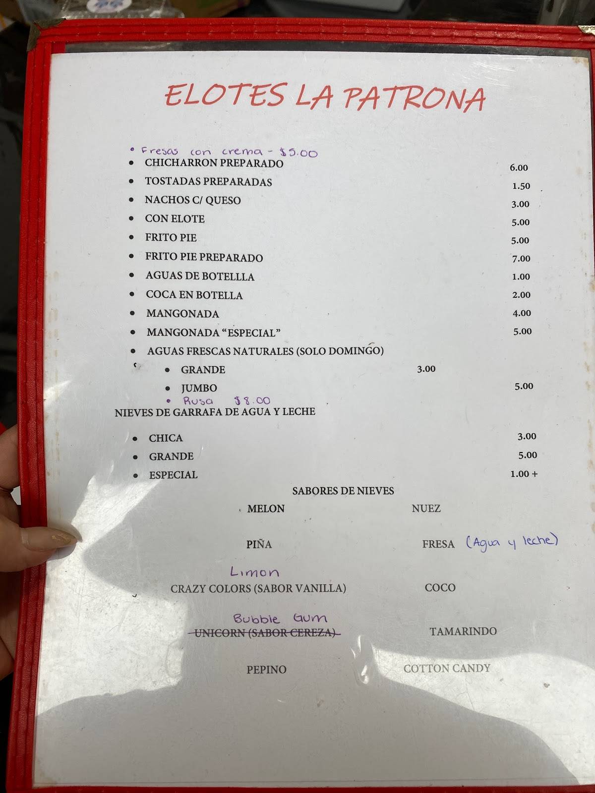 Menu at Elotes la patrona restaurant, Houston, Wallisville Rd
