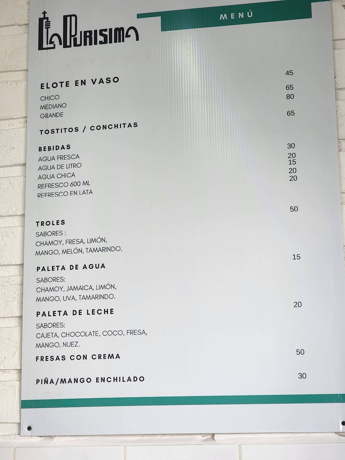 Menu at Elotes La Purisima Sucursal La Luz restaurant, Monterrey
