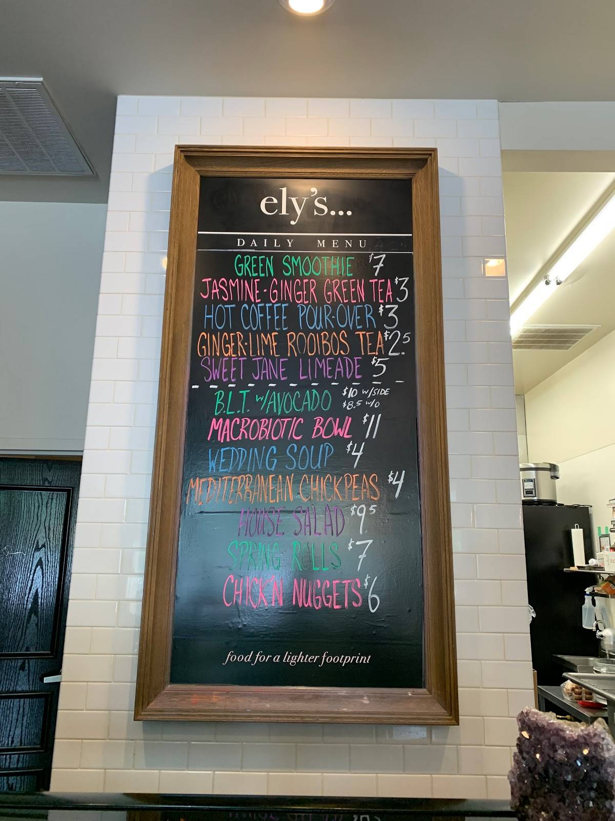 Menu at Ely's restaurant, Boardman