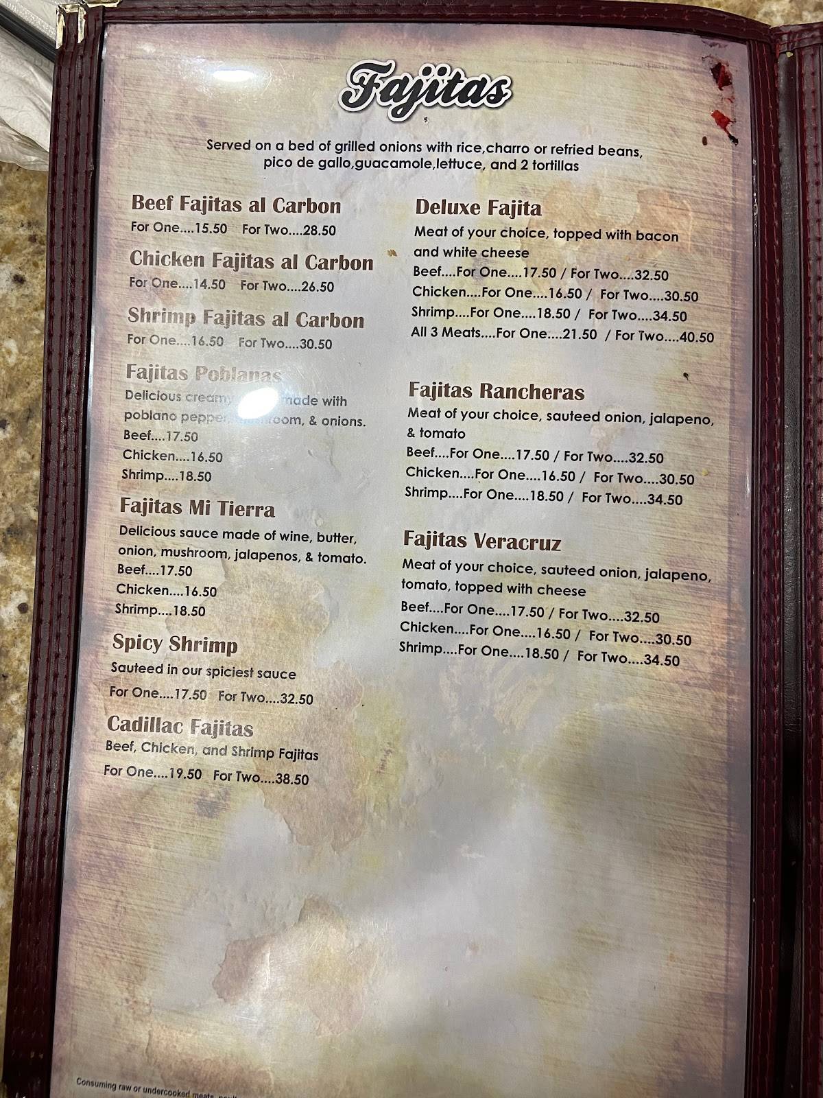 Menu at Emilianos Mexican Grill restaurant, Yoakum