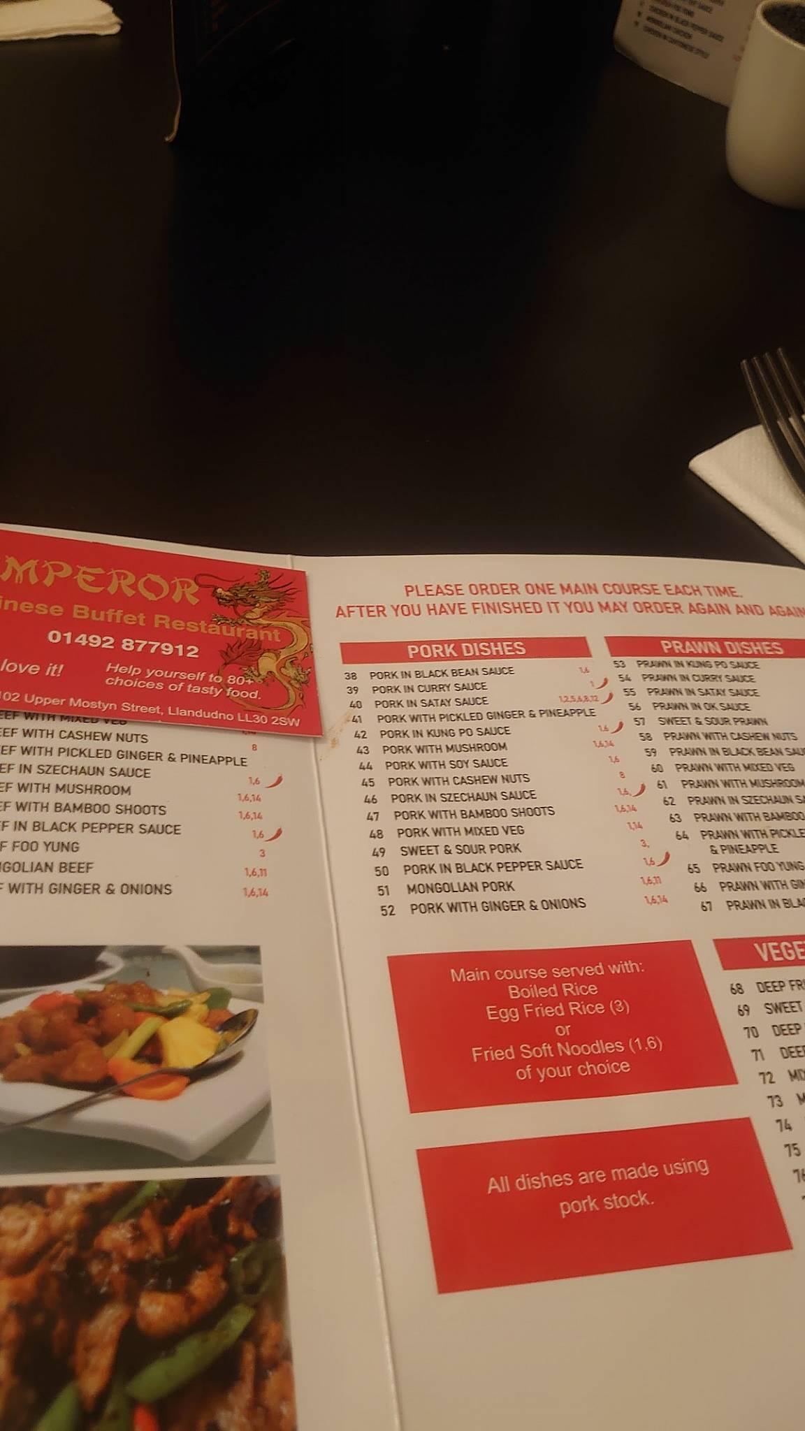 Menu at Emperor Chinese Restaurant, Llandudno