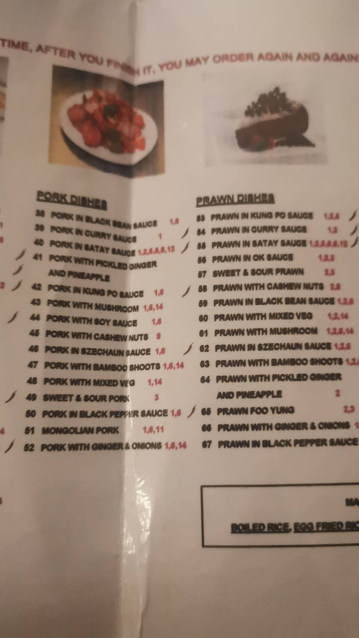 Menu at Emperor Chinese Restaurant, Llandudno