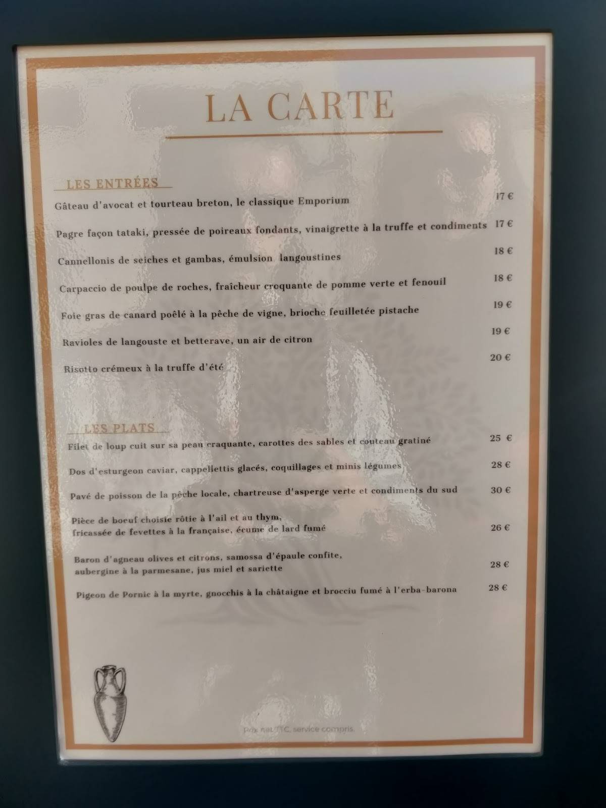 Menu at Emporium restaurant, Lecci