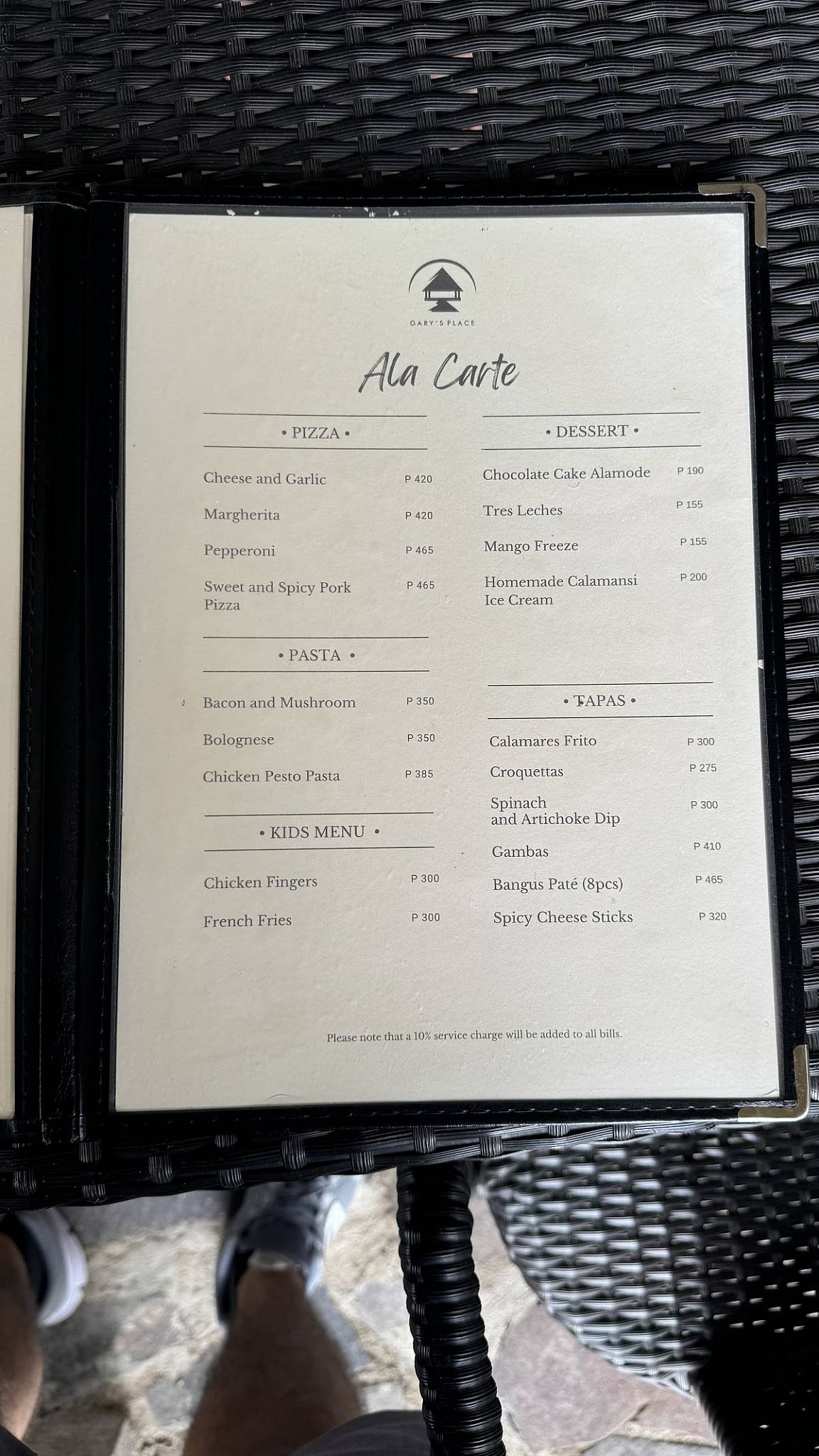 Menu at Gary’s Place restaurant, Silay City, RXVC+HMG Hacienda Tinihaban