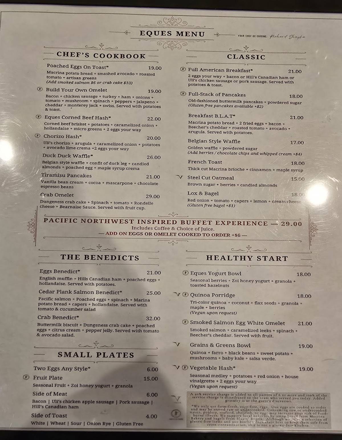 Menu at Eques restaurant, Bellevue