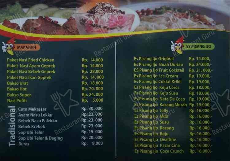 Menu at Es Pisang Ijo desserts, Central Jakarta, Plaza Atrium