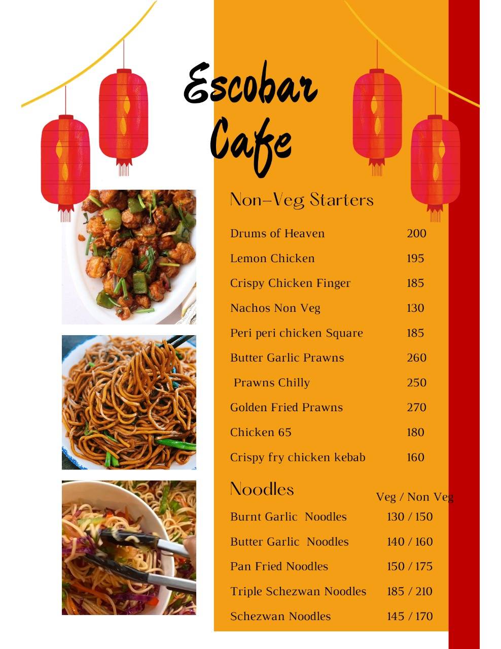 Menu at Escobar Cafe, Bengaluru