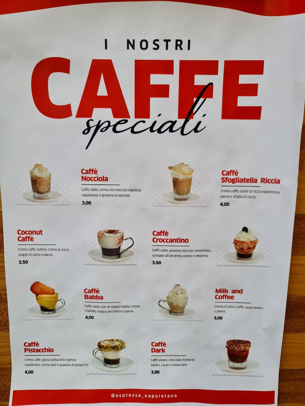 Carta del pub y bar Espresso Napoli SpaccaNapoli, Napoles
