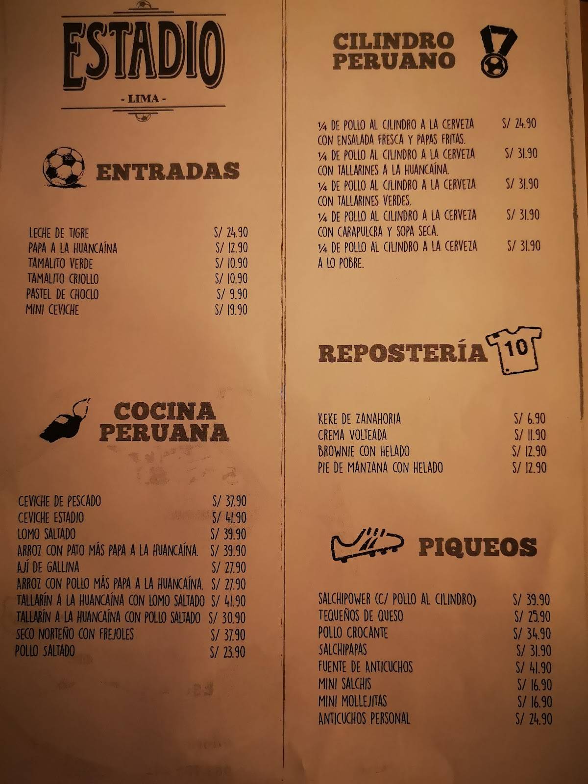Carta de Estadio F. C., Restaurant - Bar, Lima