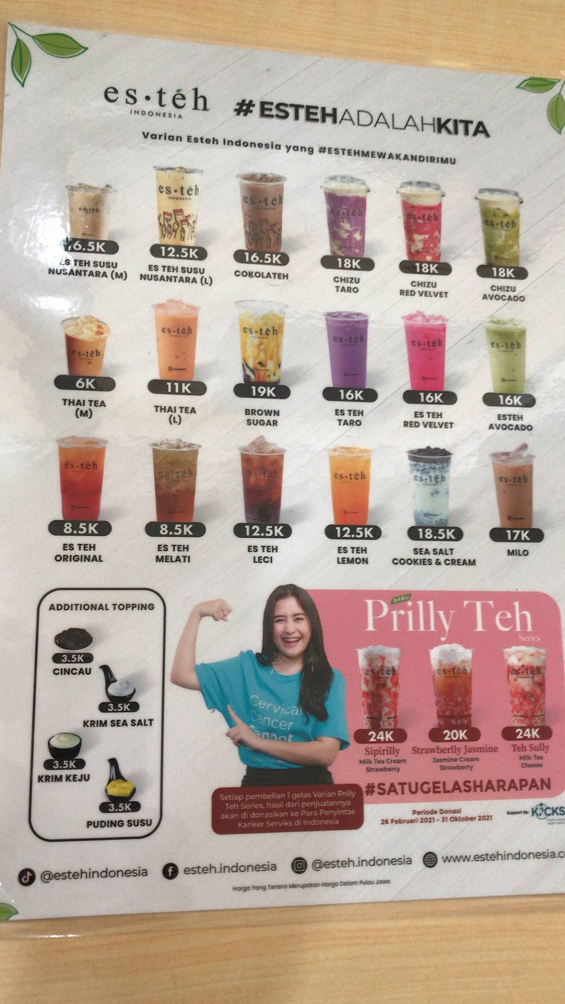 Carta del café Esteh Indonesia Wonopringgo, Indonesia