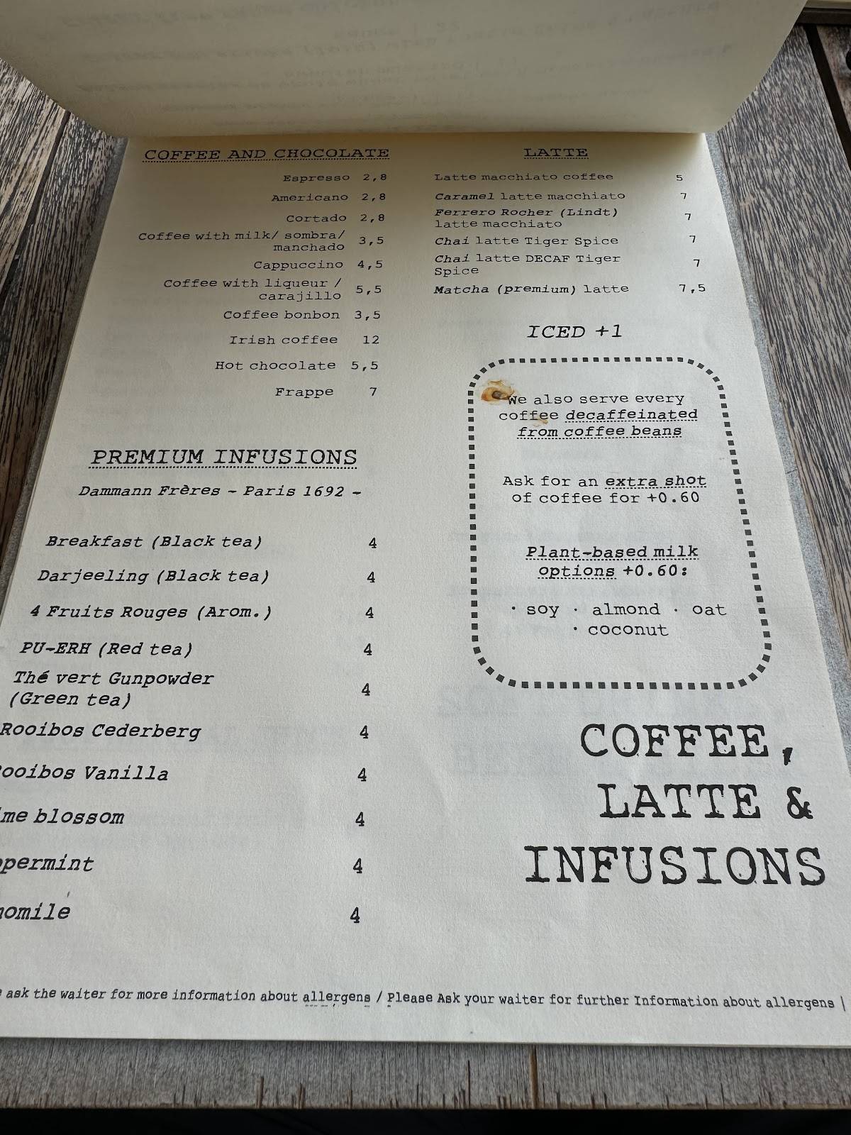 Menu at Etcetera Cafe Bar, Estepona