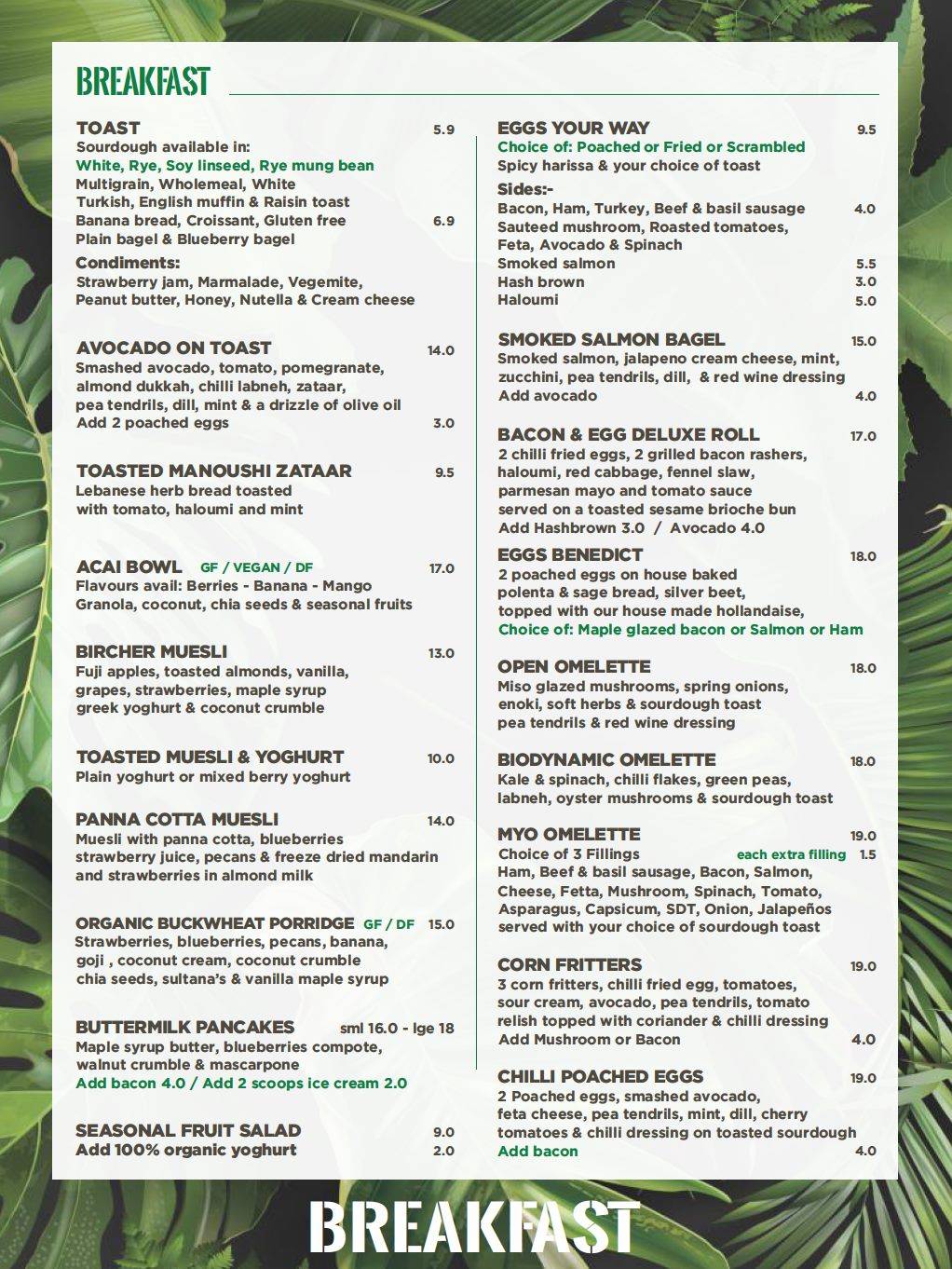 Menu at Eternity Cafe Town Hall Station, Sydney