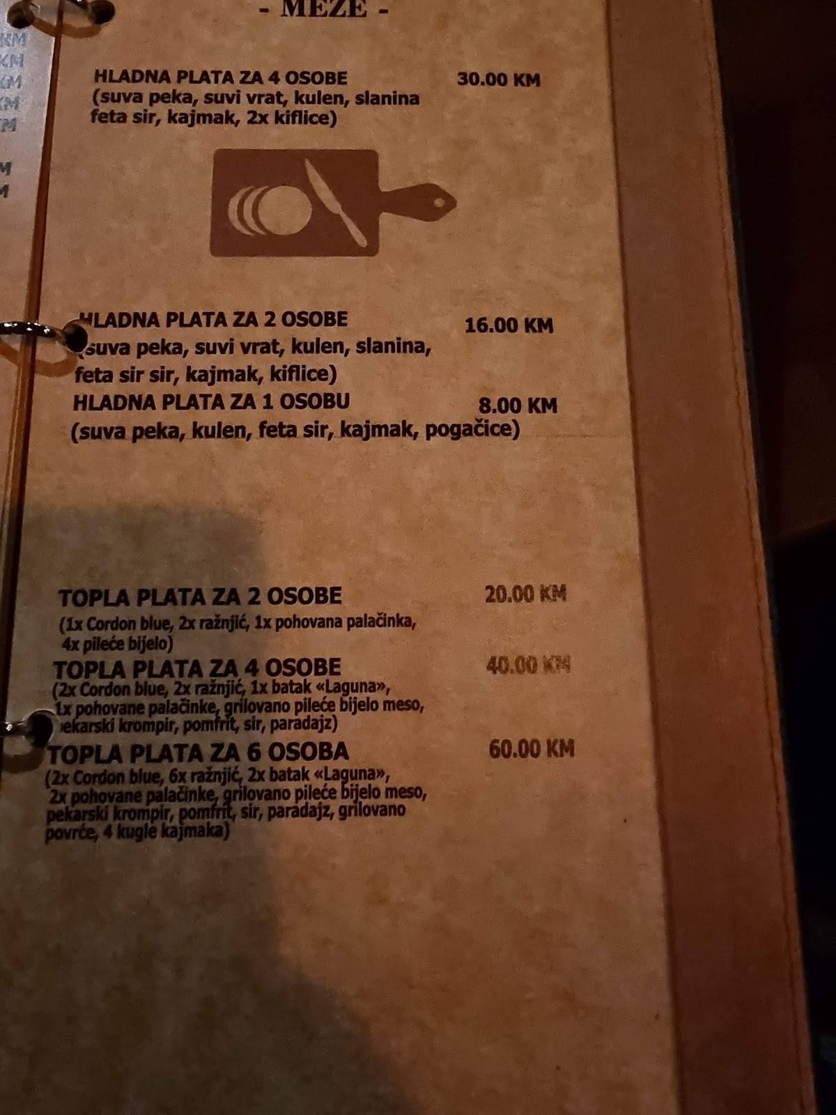 Menu at “ETNO LAGUNA” KafePicerija restaurant, Gradiška