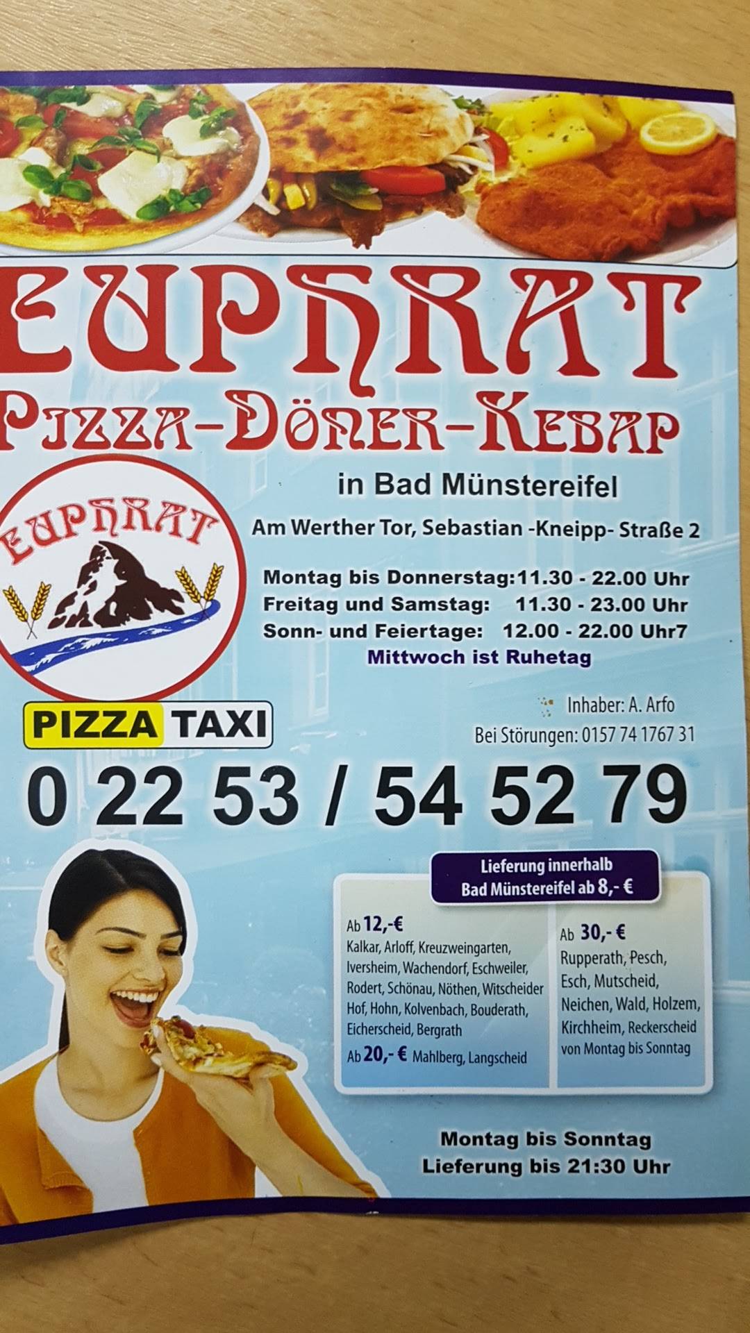 Speisekarte von Gaststätte Euphrat Döner Kebab, Bad Münstereifel