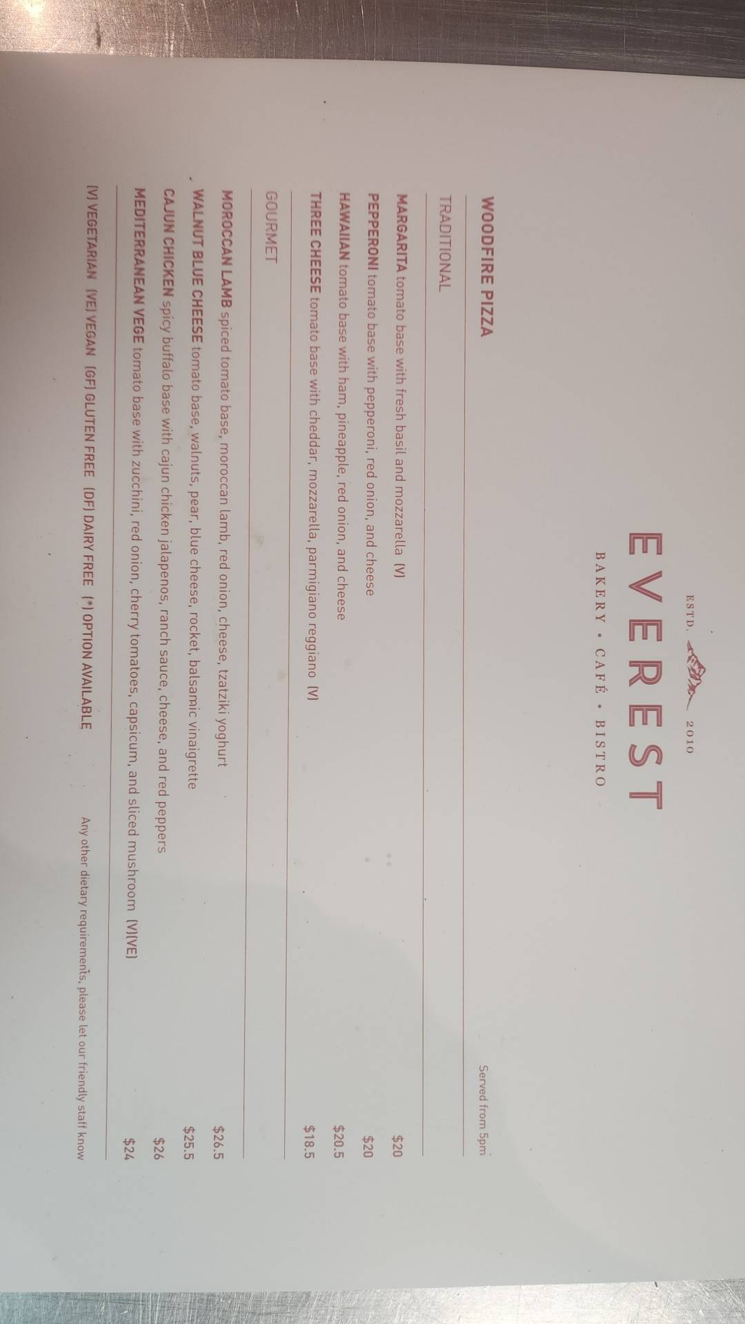 Menu at Everest Bistro cafe, Featherston