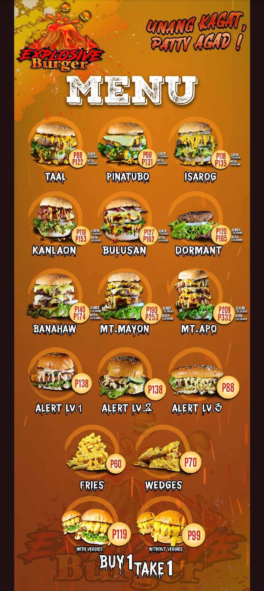 Menu at Explosive Burger - Katapatan Cabuyao restaurant, Cabuyao