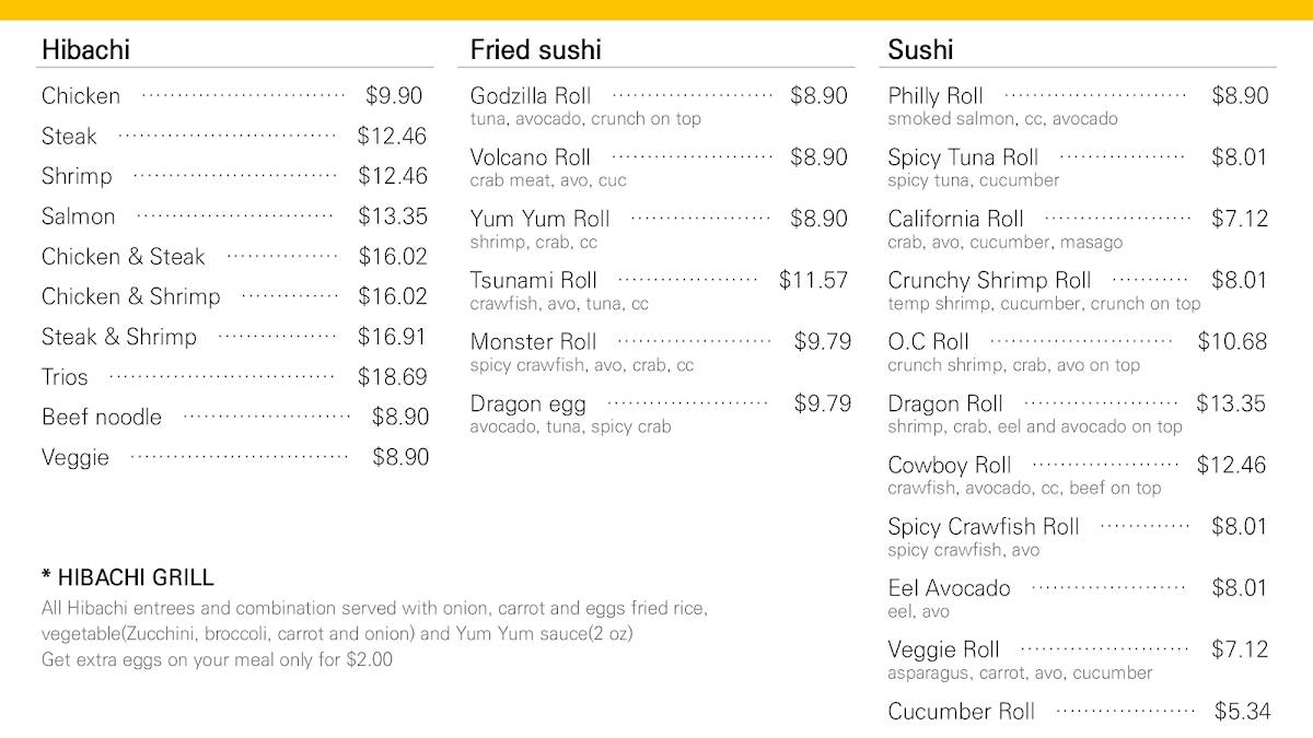 Menu at F.C.hibachi express restaurant, Forrest City