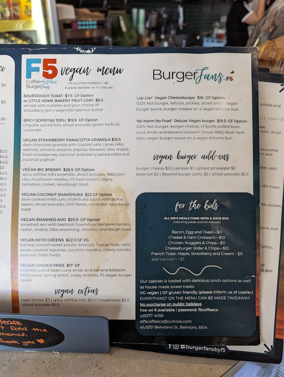 Menu at F5 Coffee and Kitchen cafe, Belmont