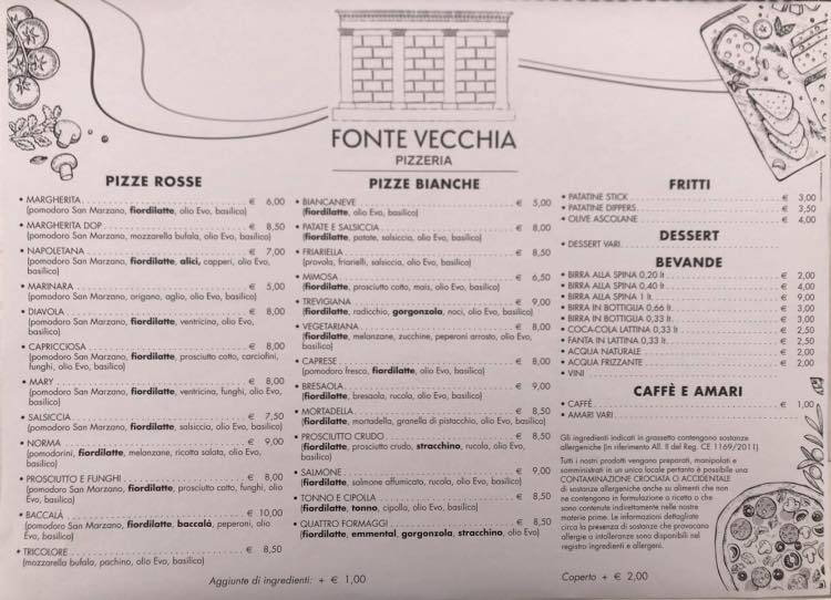 Menu da FONTE VECCHIA ristorante, Paglieta