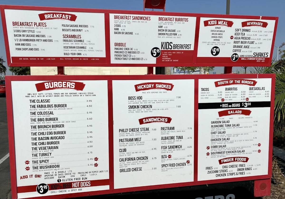 Menu at Fabulous Burgers restaurant, Bakersfield