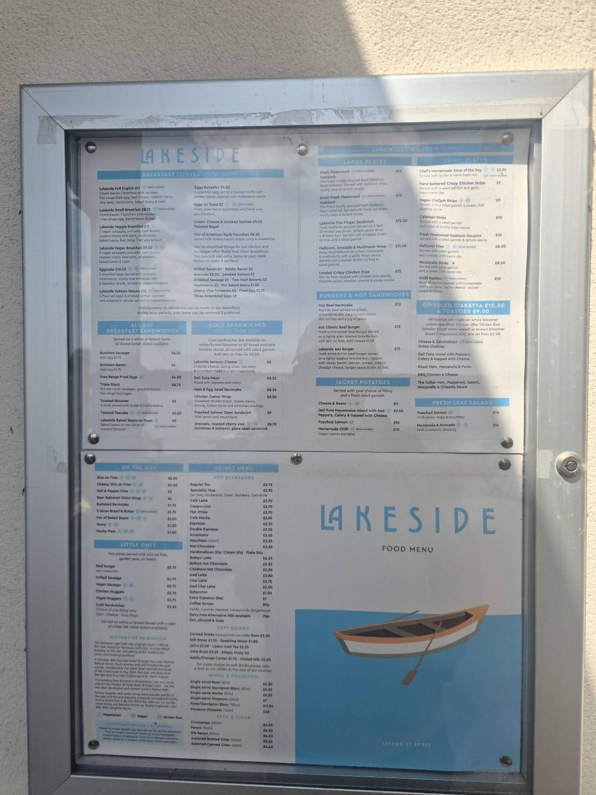 Menu at Fairhaven lake cafe, Lytham Saint Annes, Inner Promenade