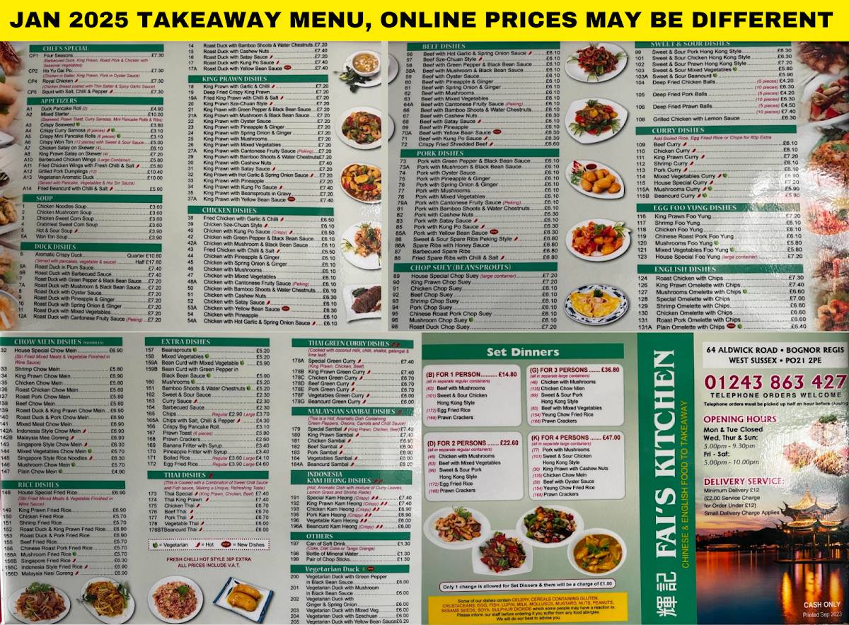 Menu at Fai's Kitchen fast food, Bognor Regis