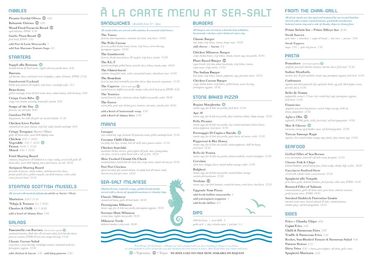 Menu at Sea-Salt restaurant, Falkirk