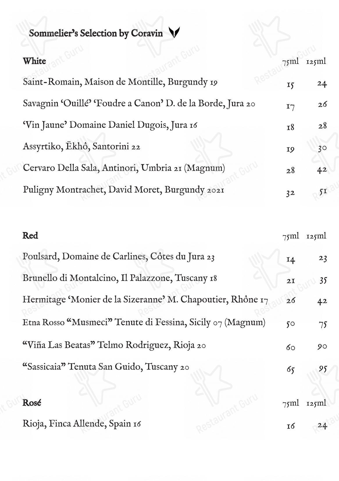 Menu at Fallow restaurant, London