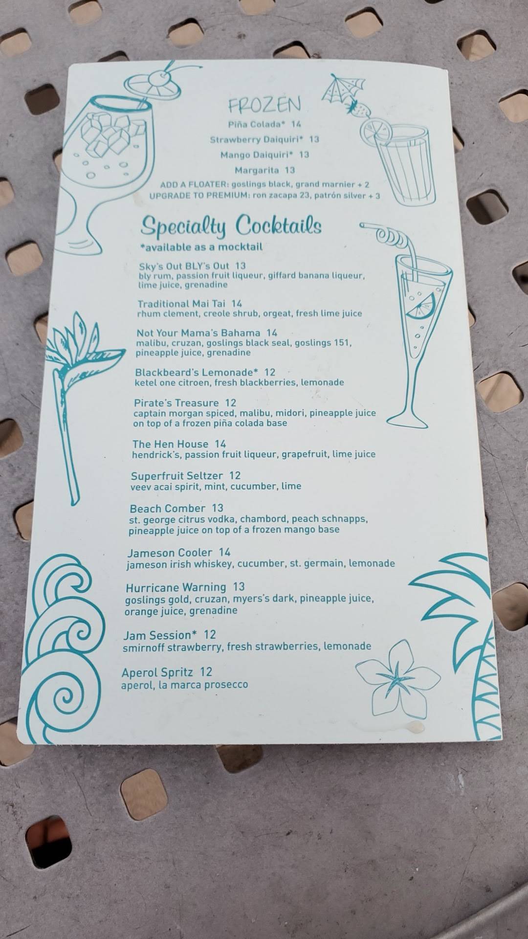 Menu at Falls Pool Bar & Grill, Orlando