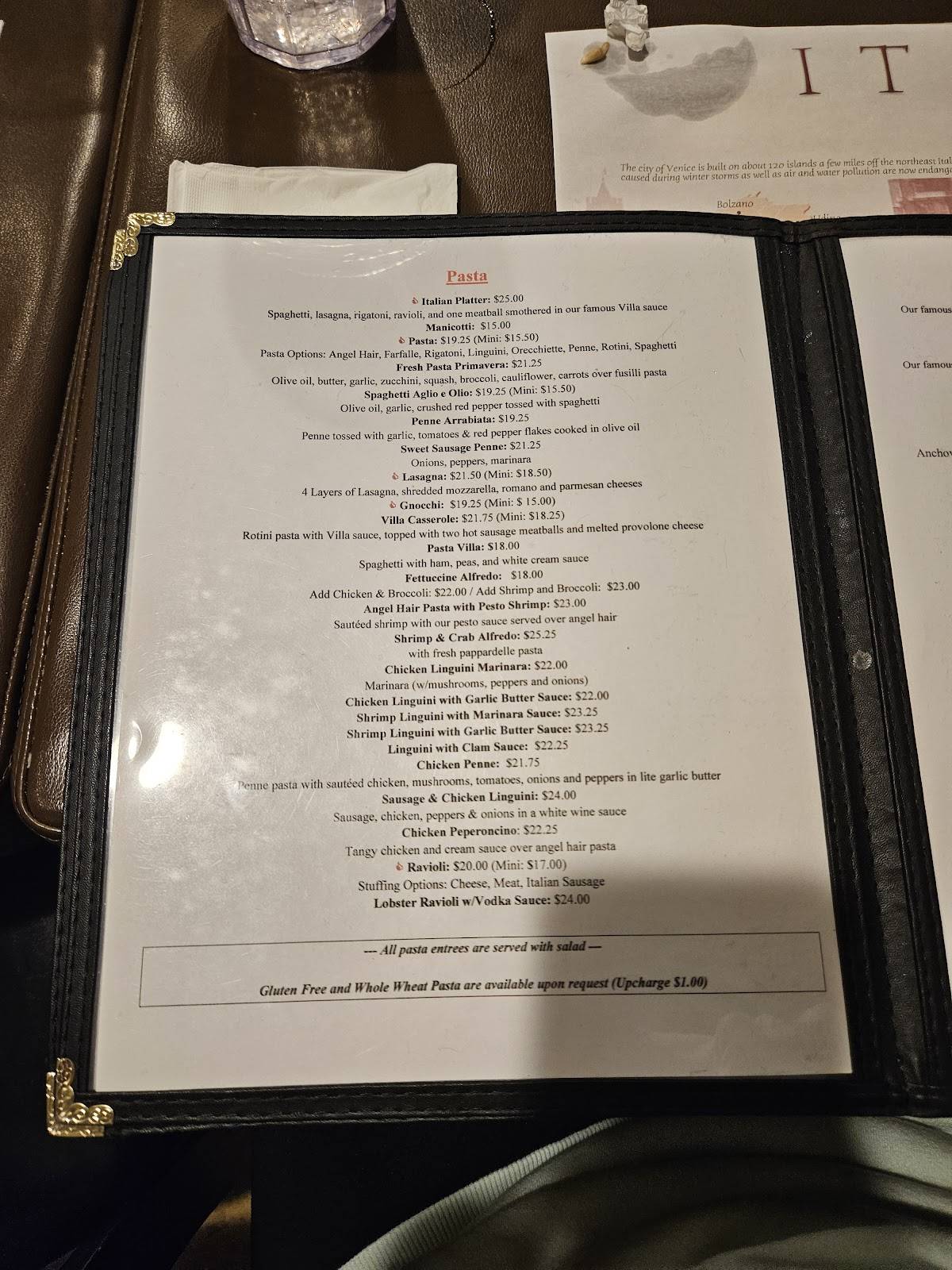 Menu at Falsetti's Villa Restaurant, Cadogan