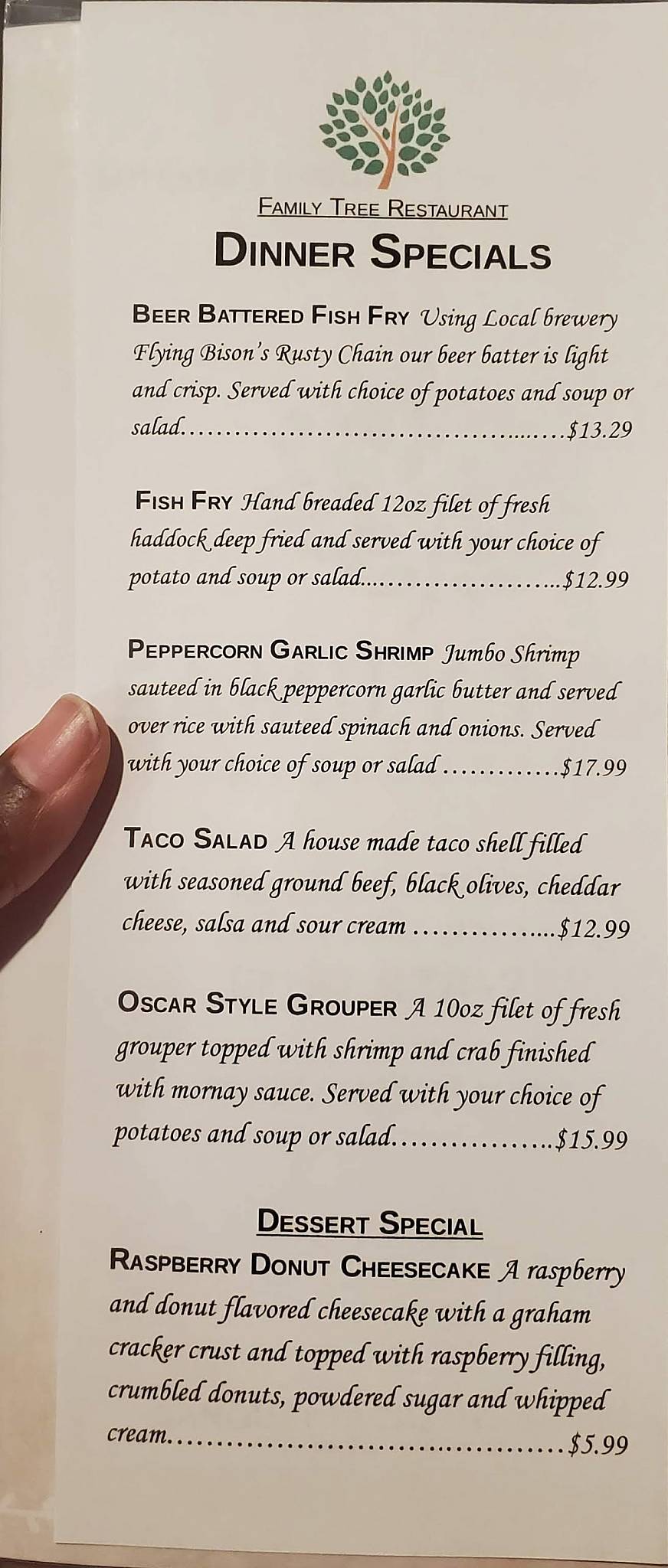 Menu at Family Tree restaurant, Buffalo, Bailey Ave