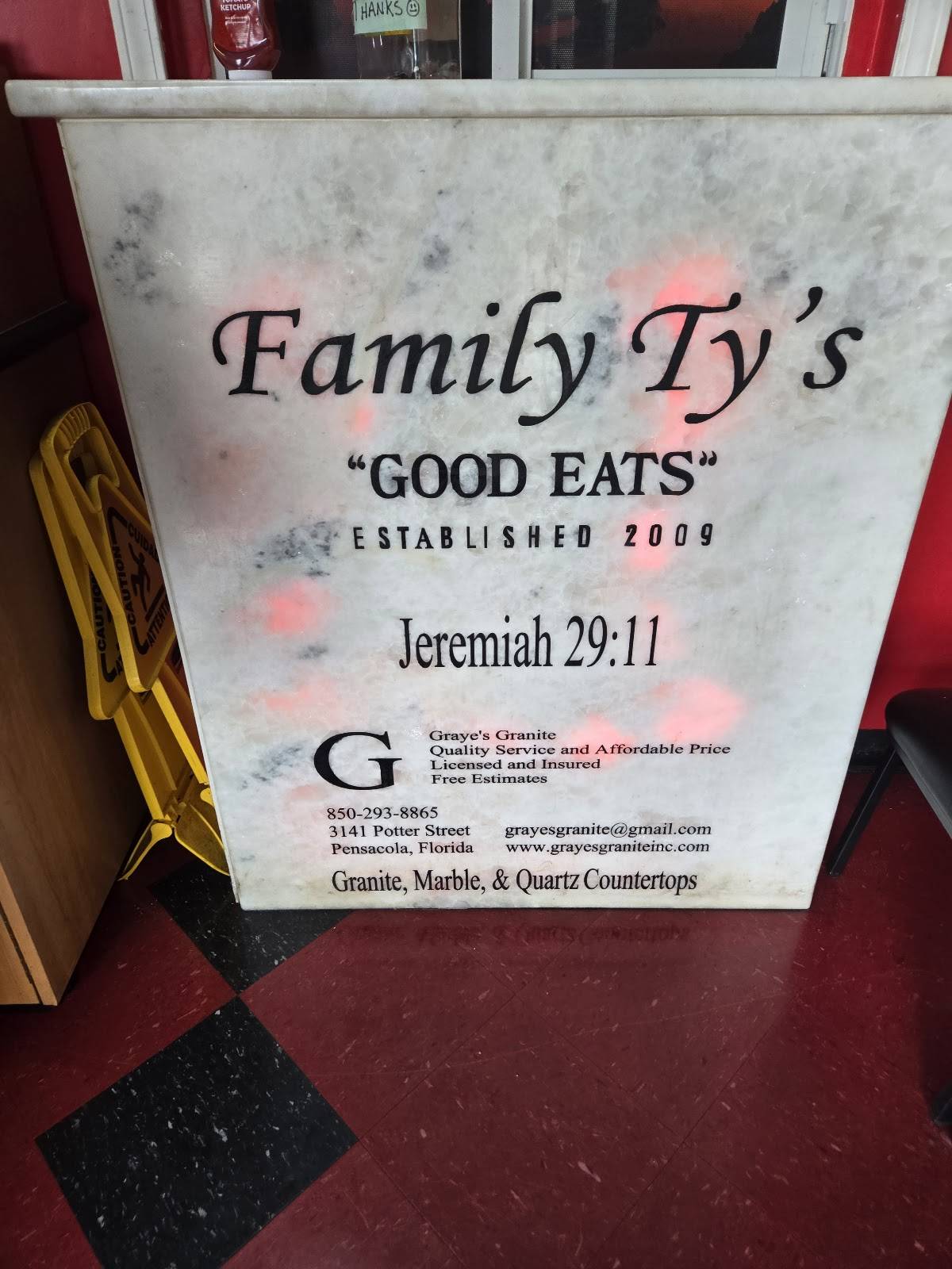 Menu at Family Ty's "Good Eats" restaurant, Pensacola