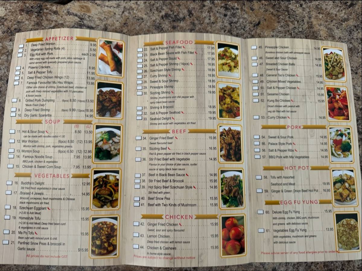 Menu at Famous Chinese Restaurant, Canmore