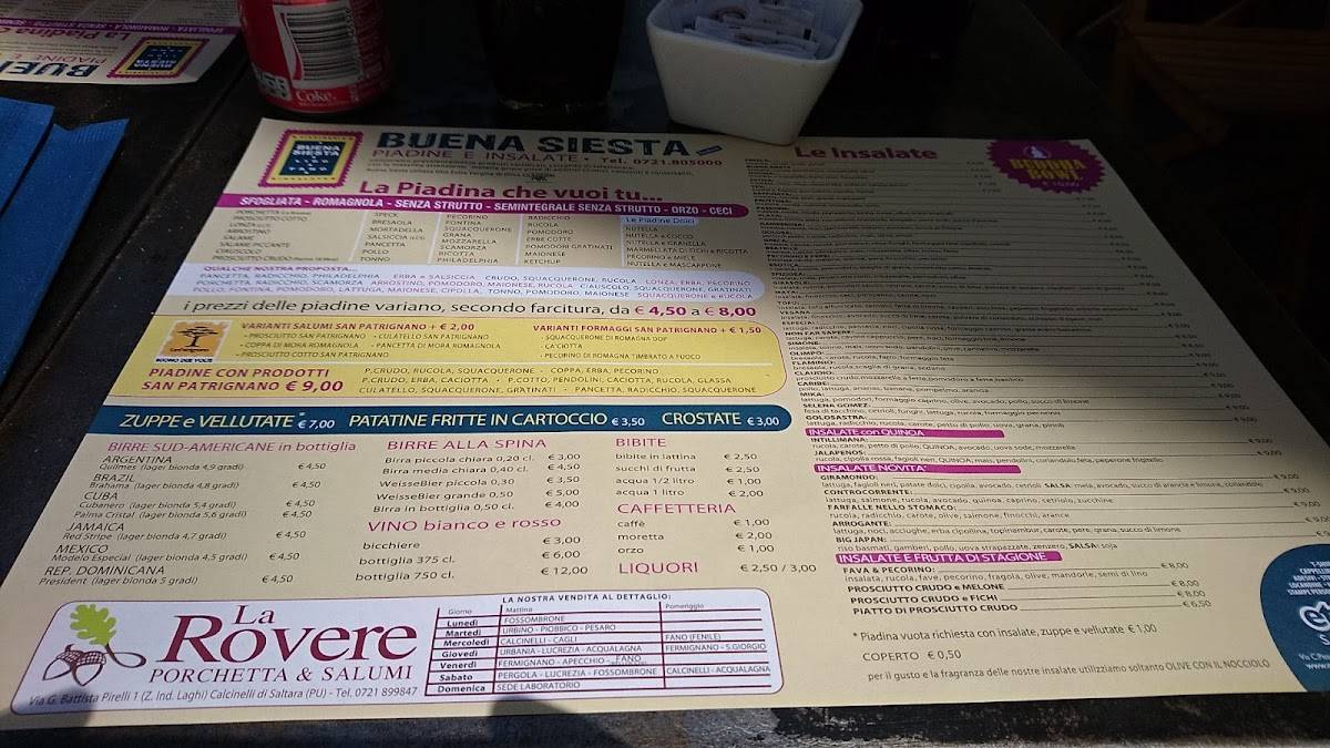 Menu da Buena Siesta - Bar Piadineria, Fano