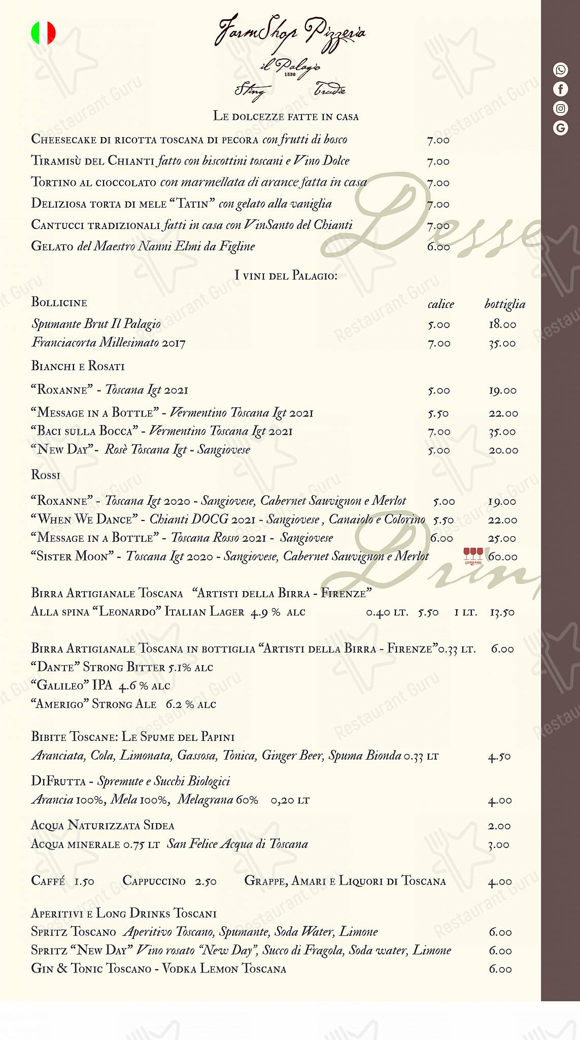 Menu da Farm Shop Pizzeria di Sting e Trudie, Figline Valdarno