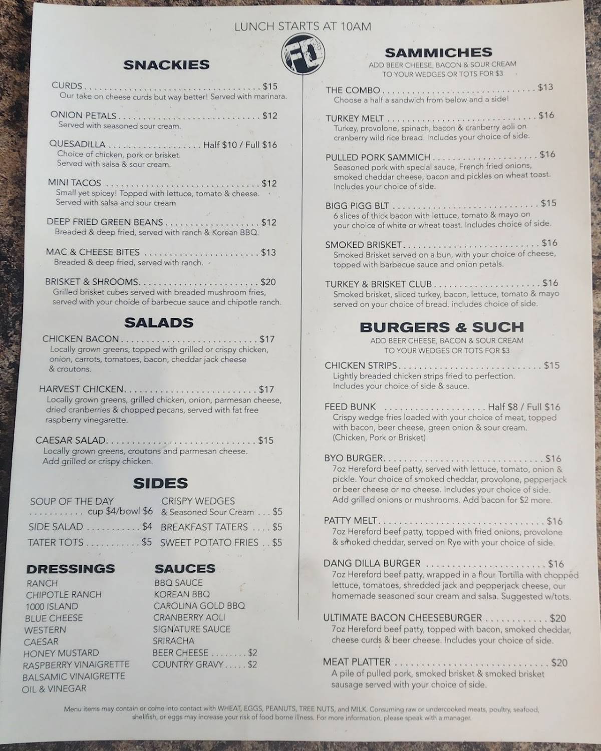 Menu at Farmer's Daughters Kitchen restaurant, Blue Earth