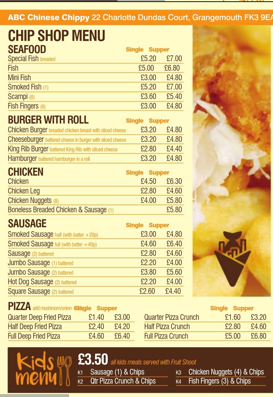 Menu at ABC CHINESE CHIPPY grangemouth falkirk fk39ea fast food ...