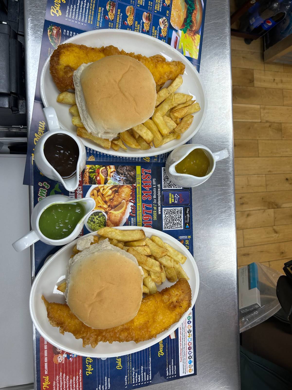 Menu at Adams Plaice fast food, South Elmsall