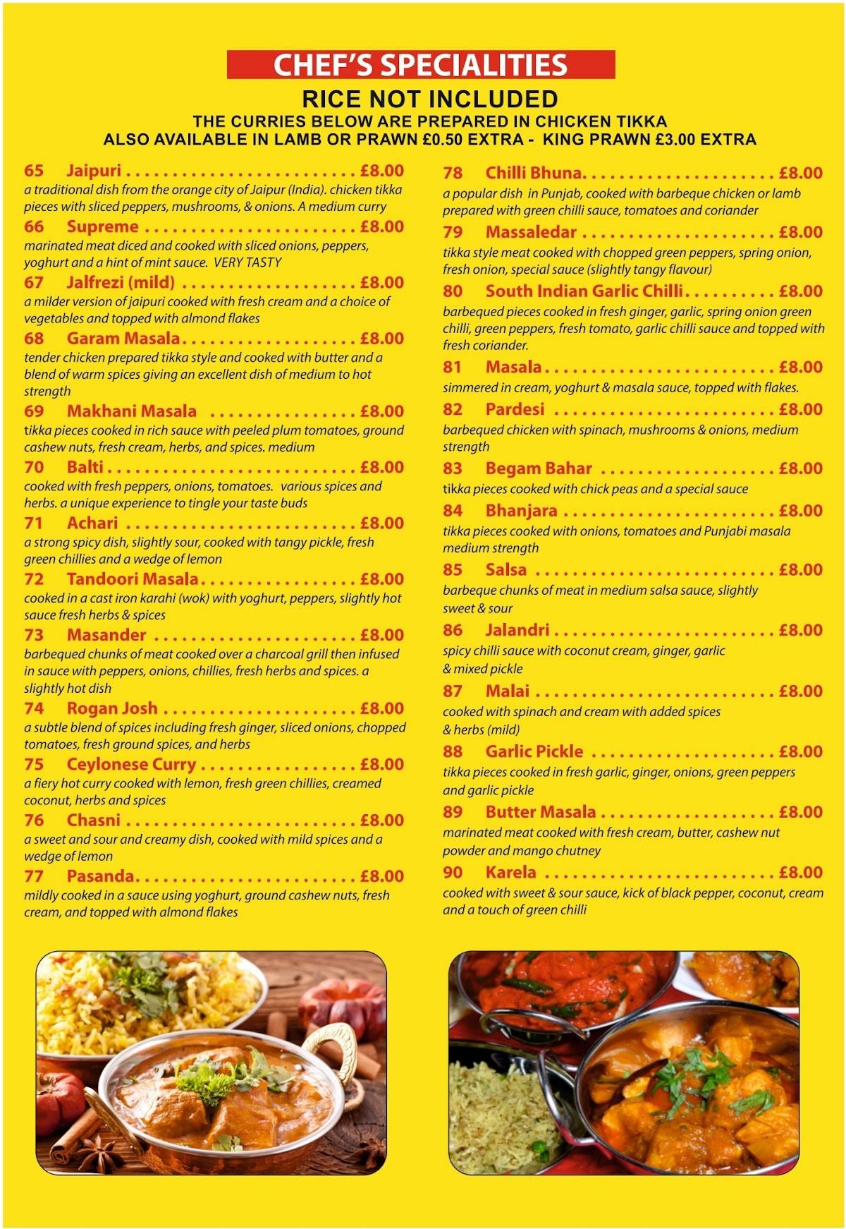 Menu at Chillies restaurant, Glasgow, Glasgow Rd