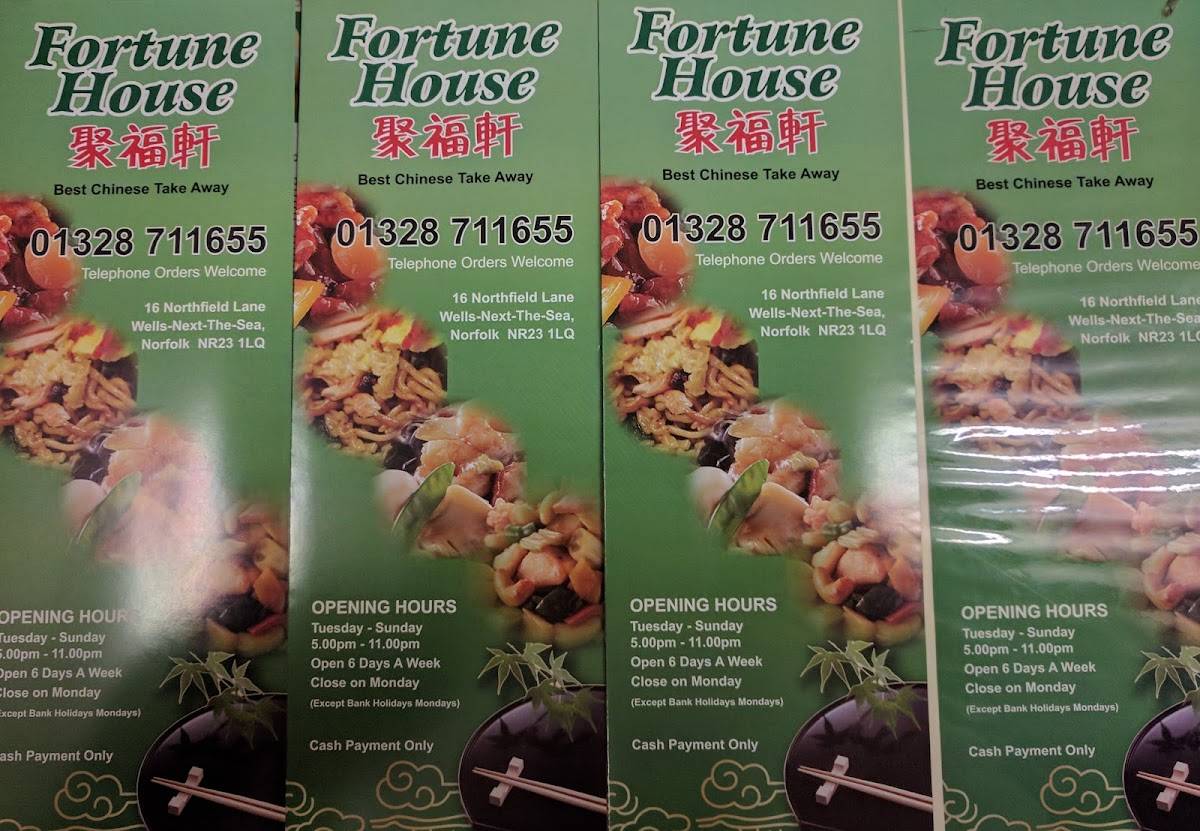 Menu at Fortune House Chinese Take Away fast food, Wells-next-the-Sea