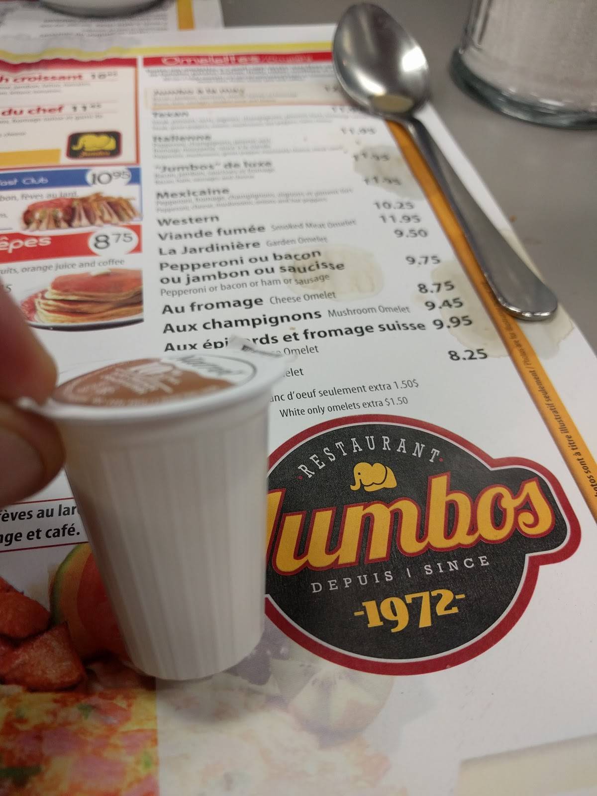 Menu at Jumbo Restaurant, Montréal