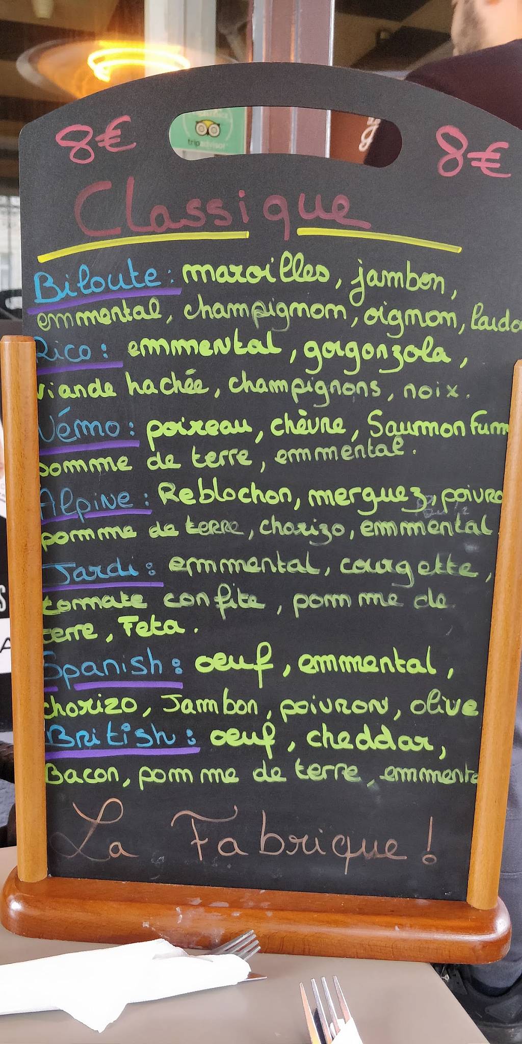 Menu au La Fabrique fast food, Orléans