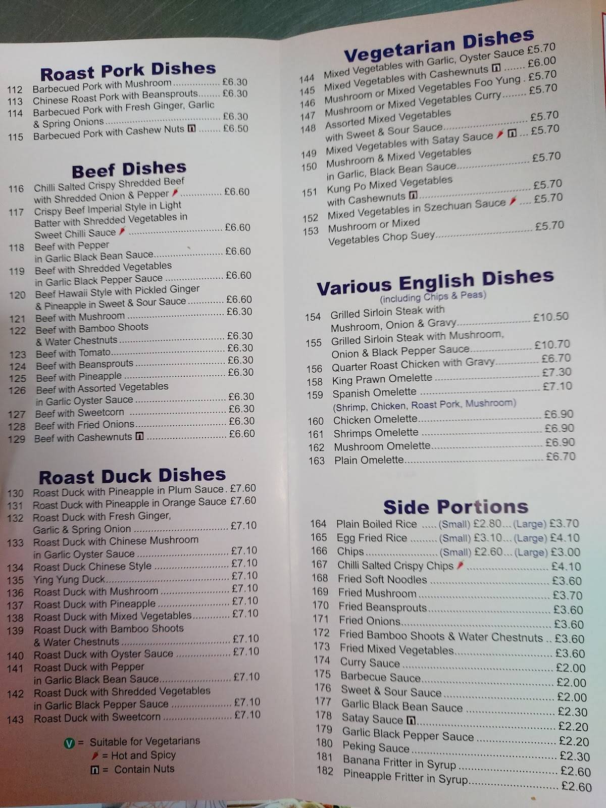 Menu at Oriental Chef fast food, Leicester, 172 Ryder Rd