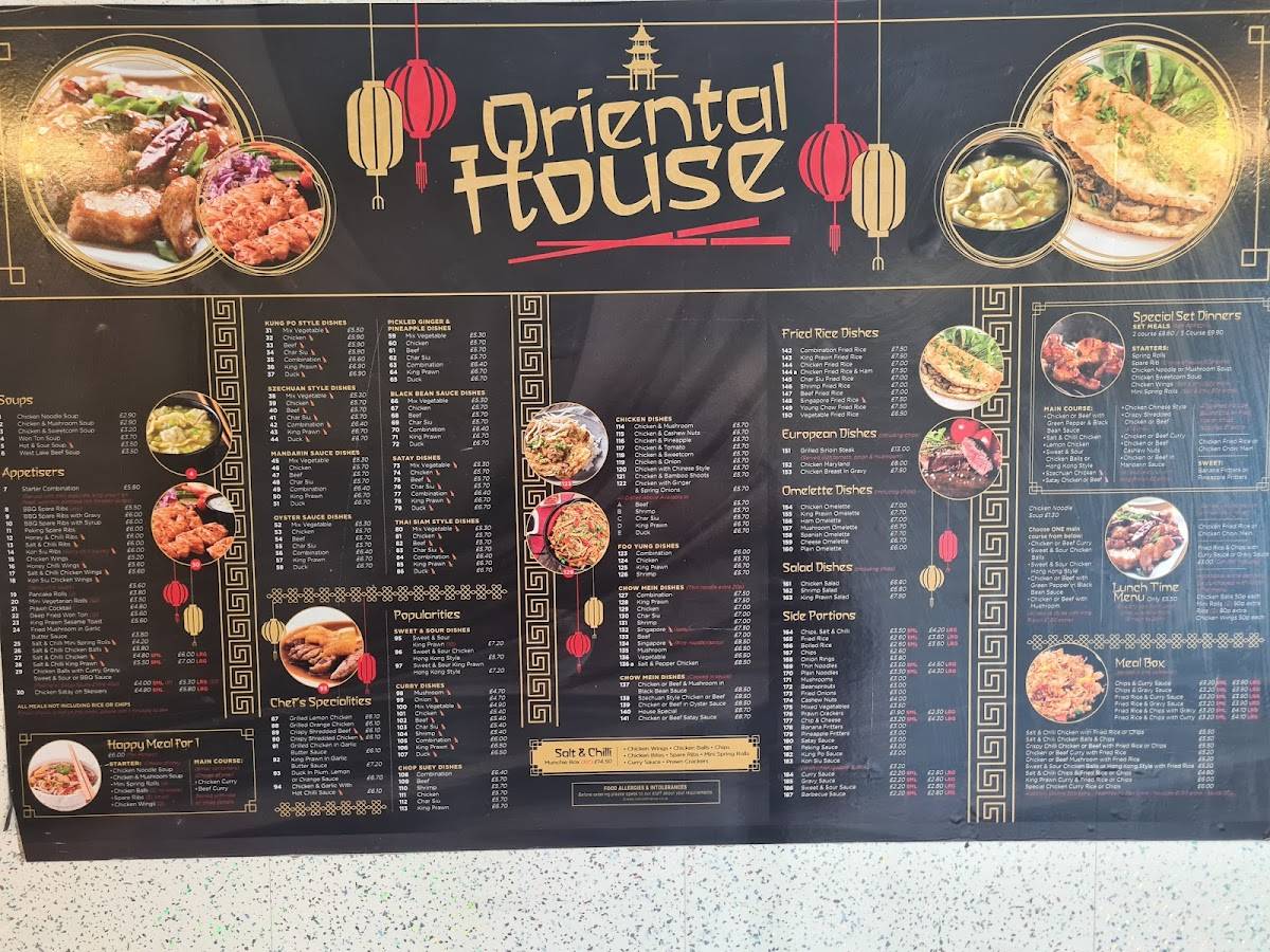 Menu at Oriental House fast food, Coatbridge, 73 Main St