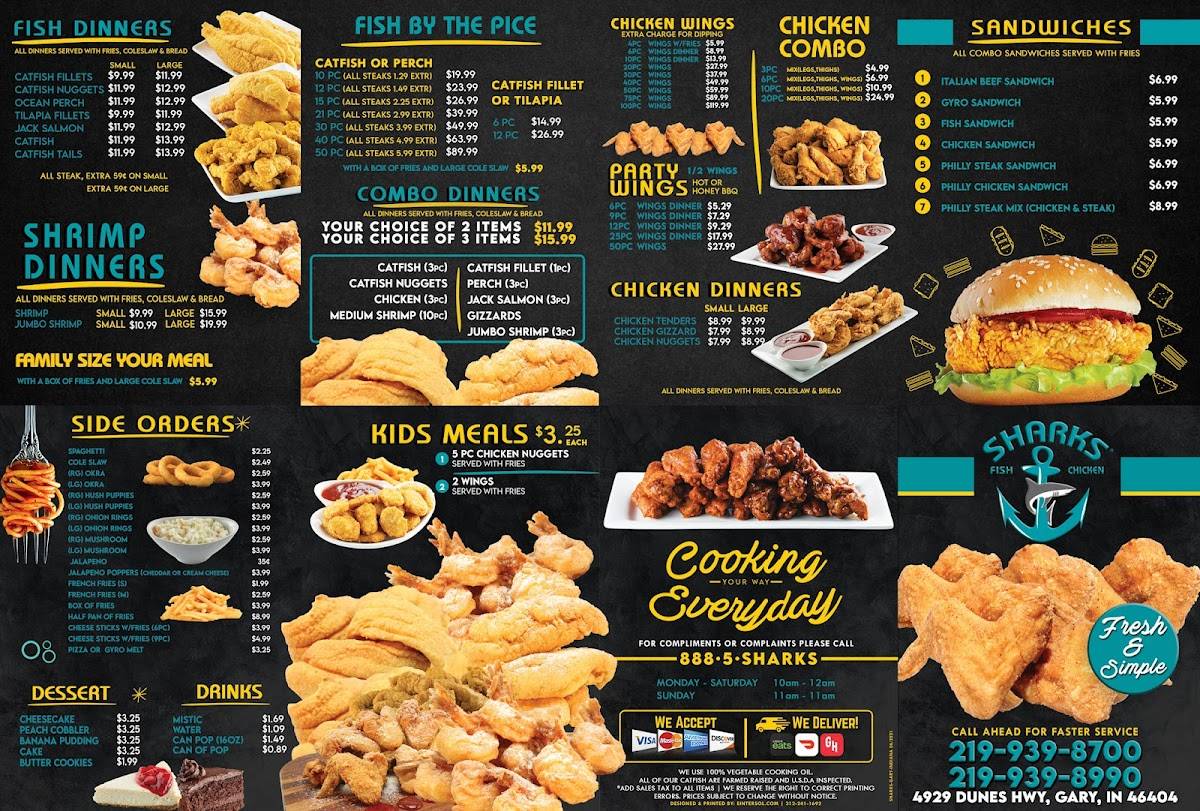 Menu at Sharks Fish & Chicken fast food, Gary, E Dunes Hwy