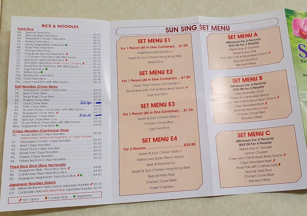 Menu at Sun Sing - Takeaway fast food, Dagenham